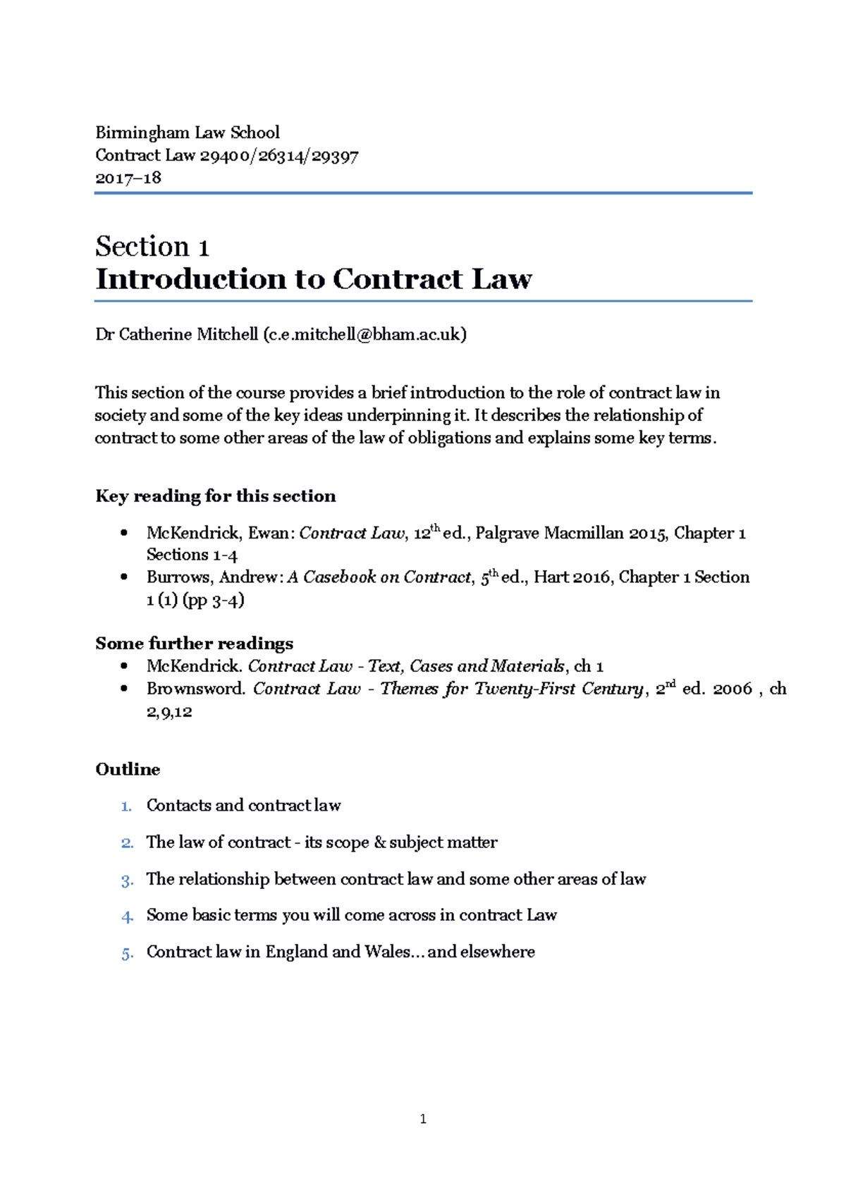 Section 1 Contract Introduction - Birmingham Law School Contract Law ...