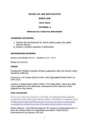 2021-2022 Media Law Tutorial 1 - CARDIFF UNIVERSITY SCHOOL OF LAW AND ...