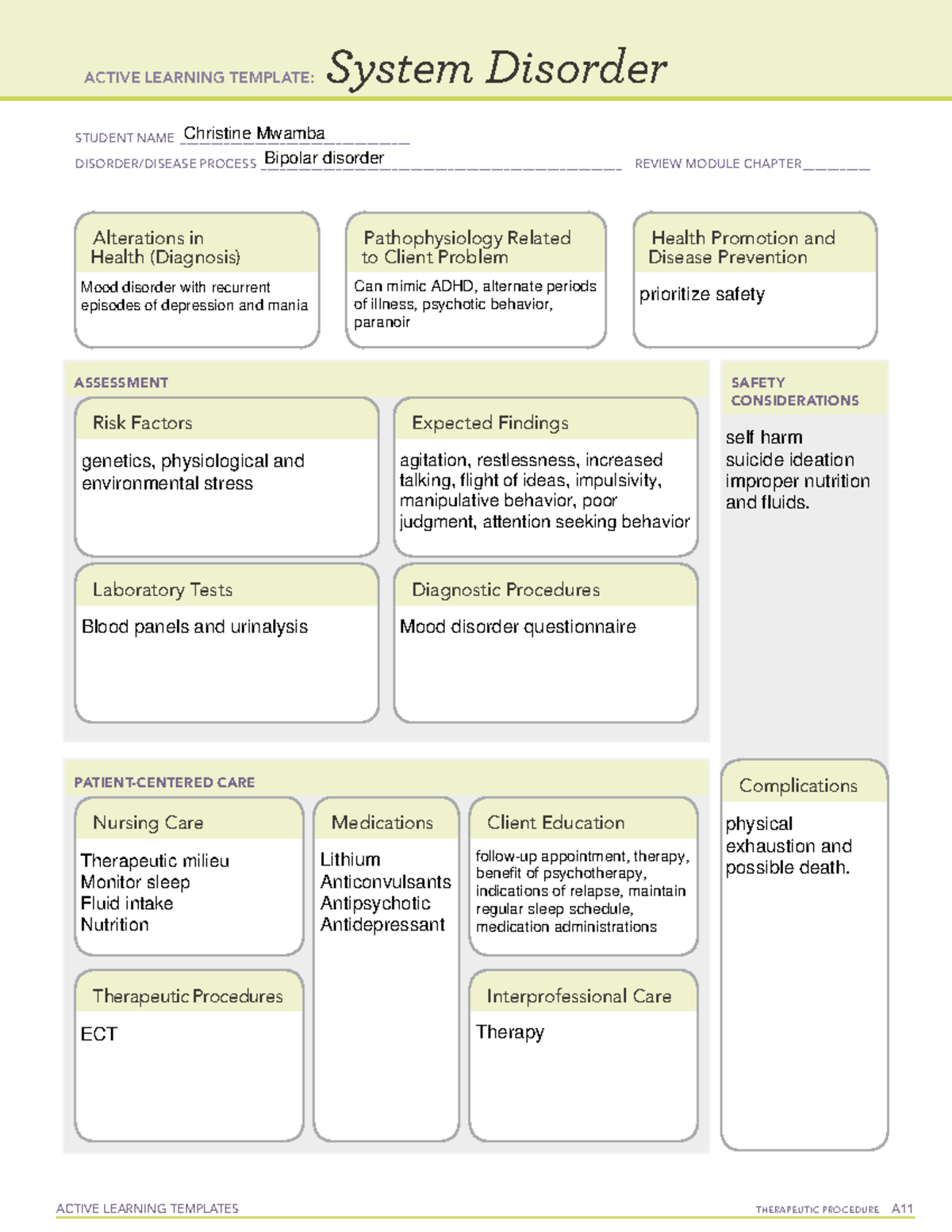 Bipolar - n/a - ACTIVE LEARNING TEMPLATES TherapeuTic procedure A ...