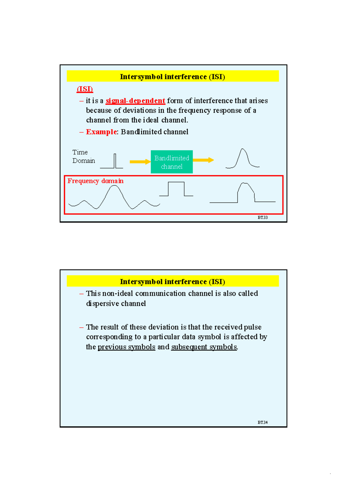 Baseband II - BT. Intersymbol interference (ISI) (ISI) ñ it is a signal-dependent form of - Studocu