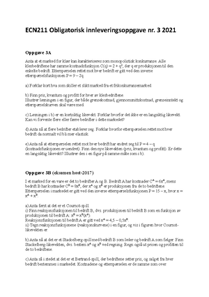 Obligatorisk Innleveringsoppgave 1 2023 med fasit - ECN211 Obligatorisk innleveringsoppgave nr ...