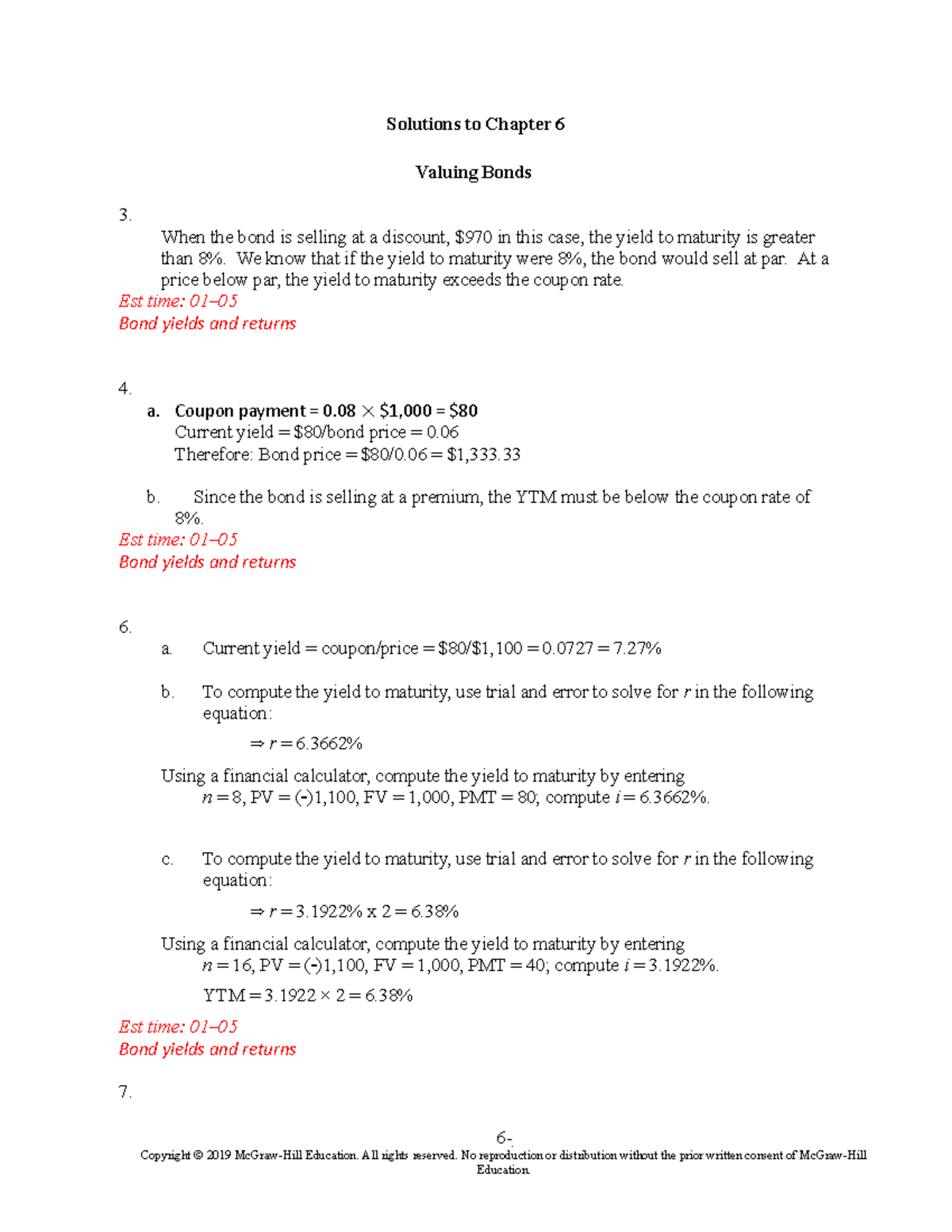 Assignment Solution 6 - Ch. 6 - Solutions to Chapter 6 Valuing Bonds ...
