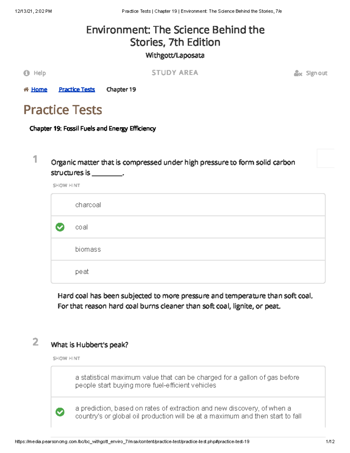 Practice Tests Chapter 19 Environment The Science Behind the Stories, 7 ...