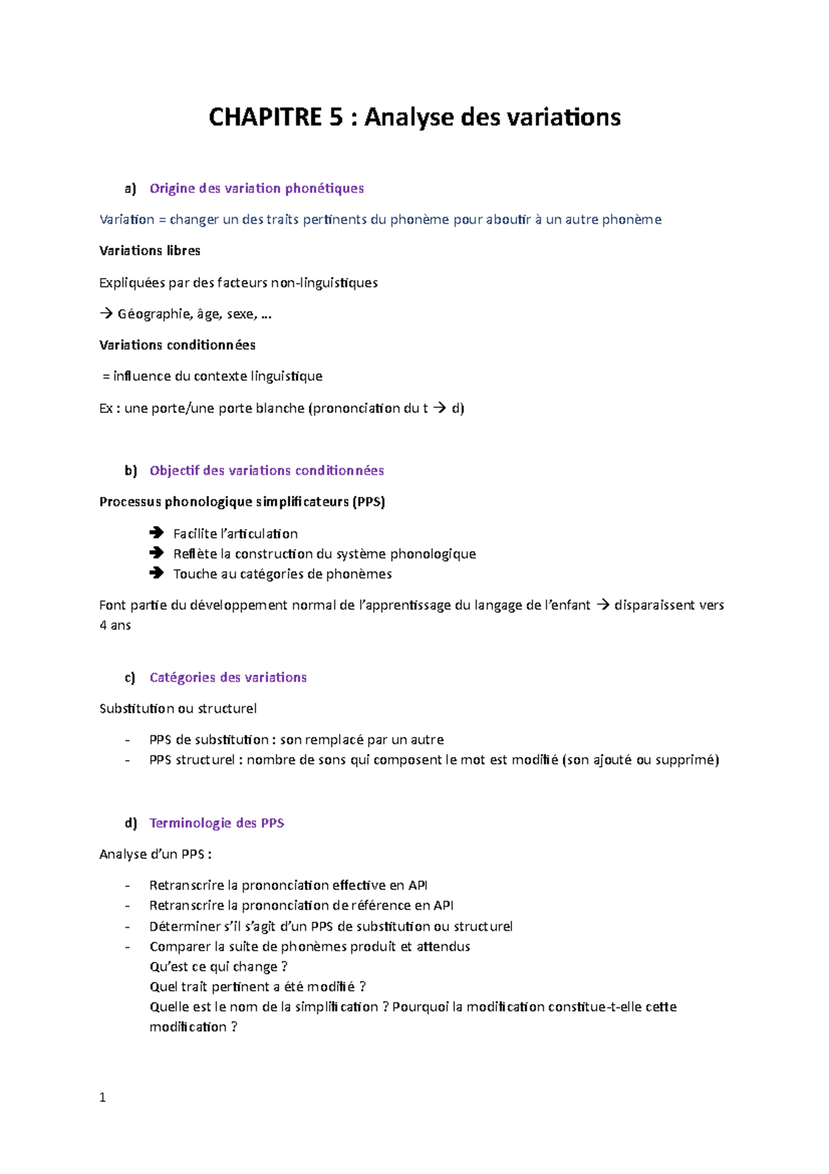 PHON Chapitre 5 - Analyse des variations - CHAPITRE 5 : Analyse des ...