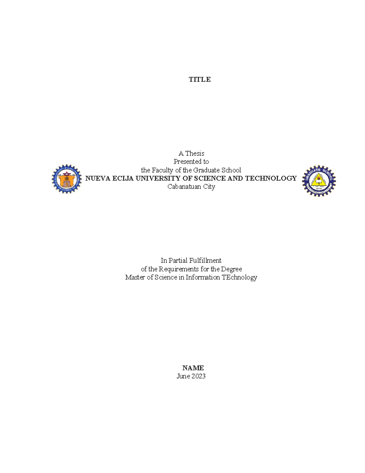 Template for Research format - A Thesis Presented to the Faculty of the ...