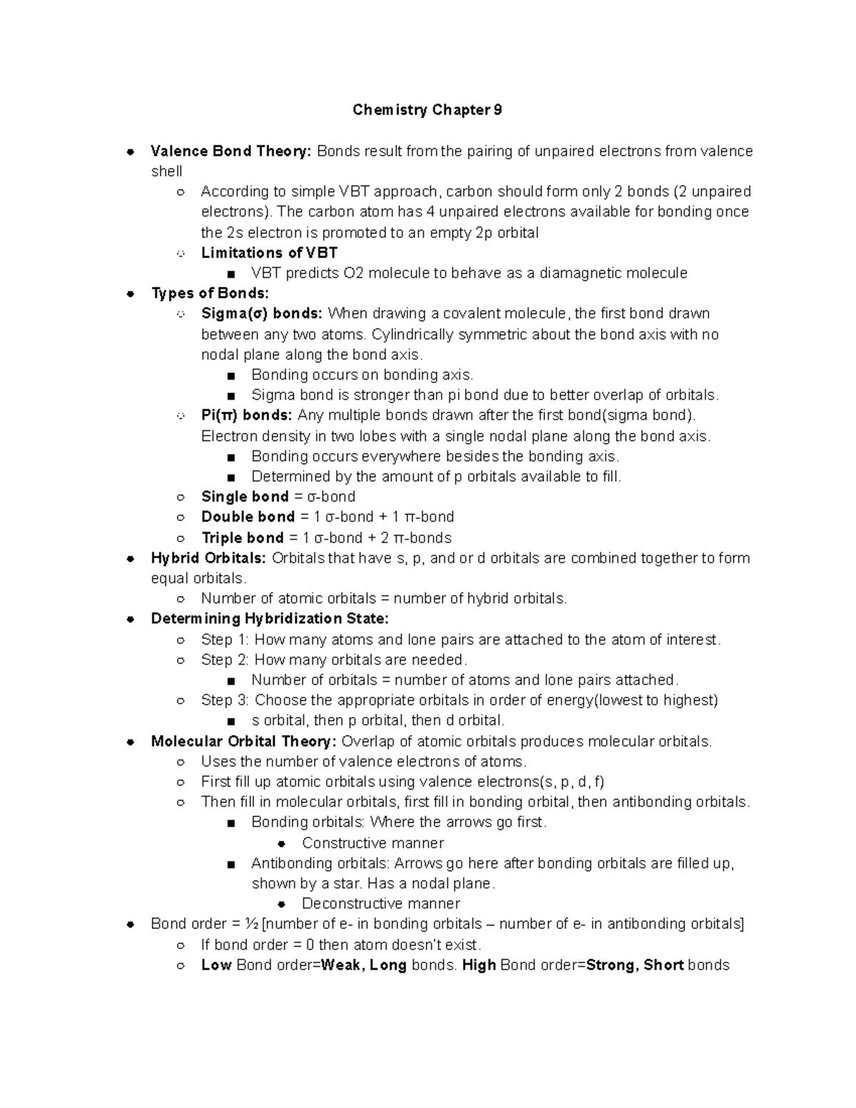 Chemsitry Chapter 9 - Lecture notes - Chemistry Chapter 9 Valence Bond ...