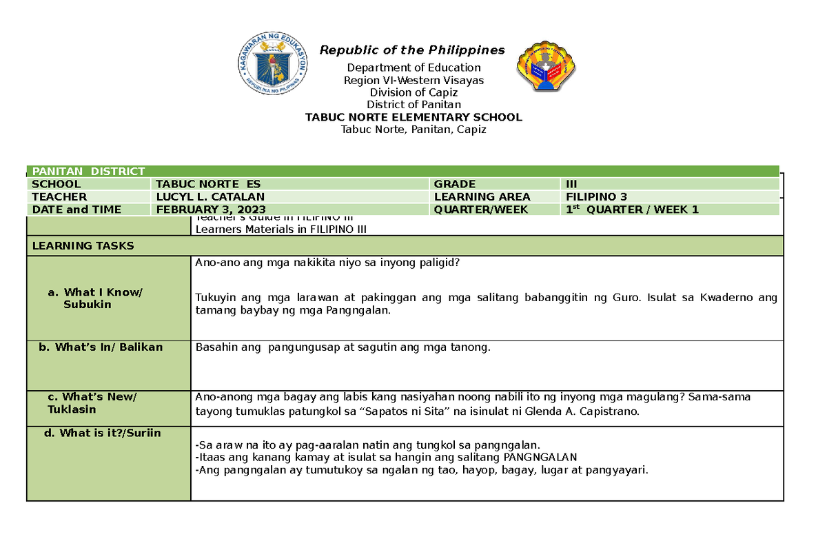 COT IN Filipino Final - Republic of the Philippines Department of ...