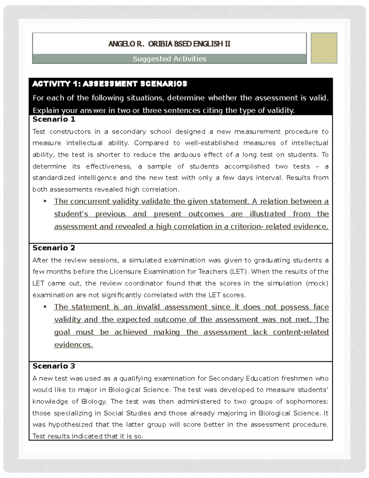 Oribia.BSED English II Coleration - ANGELO R. ORIBIA BSED ENGLISH II Suggested Activities ...