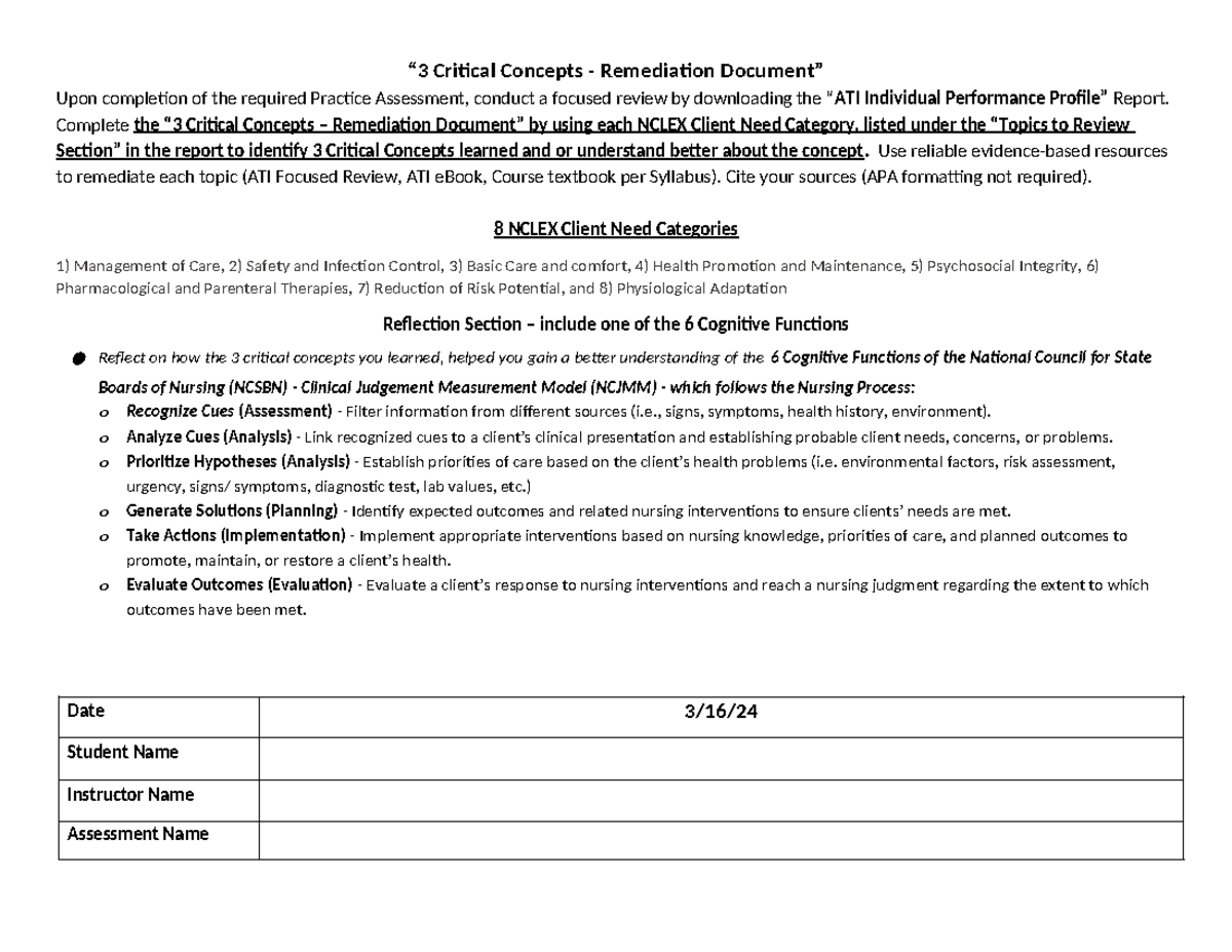 Remediation Proctor - “3 Critical Concepts - Remediation Document” Upon ...