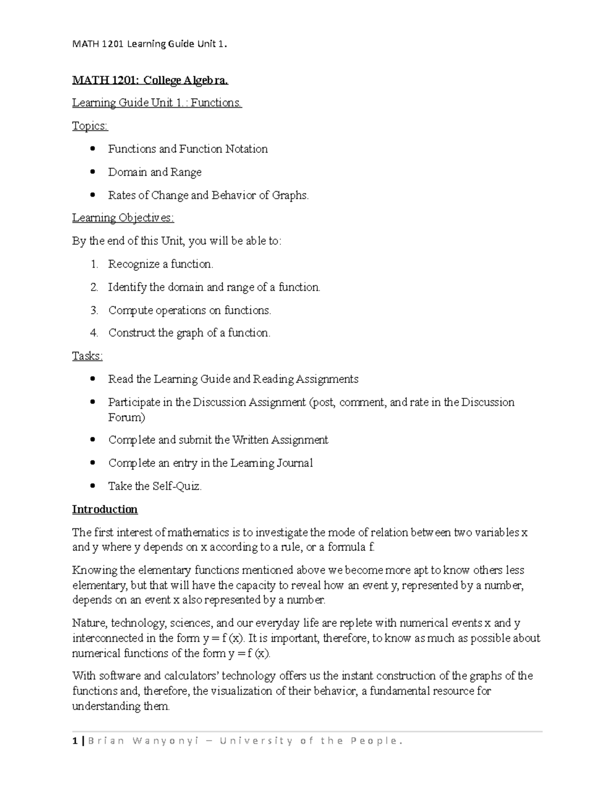 MATH 1201 Learning Guide Unit 1 - MATH 1201: College Algebra. Learning ...