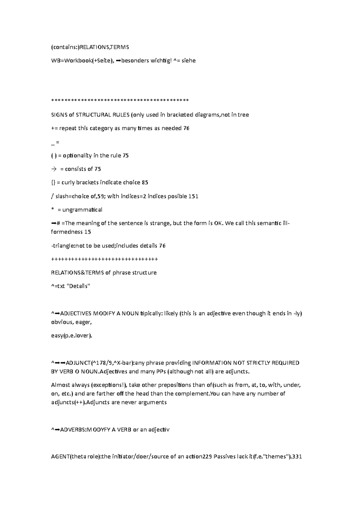 Syntax Summary and Definitons UNED - (contains:)RELATIONS,TERMS WB=Workbook(+Seite), besonders ...