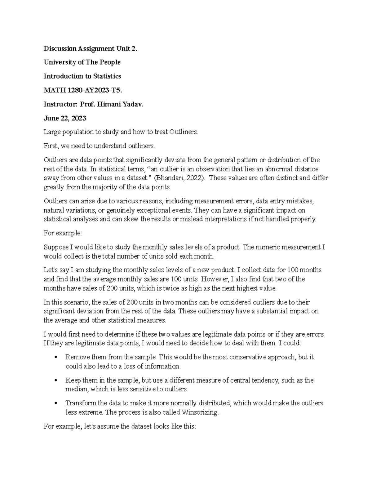 Discussion Assignment Unit 2 - University of The People Introduction to ...