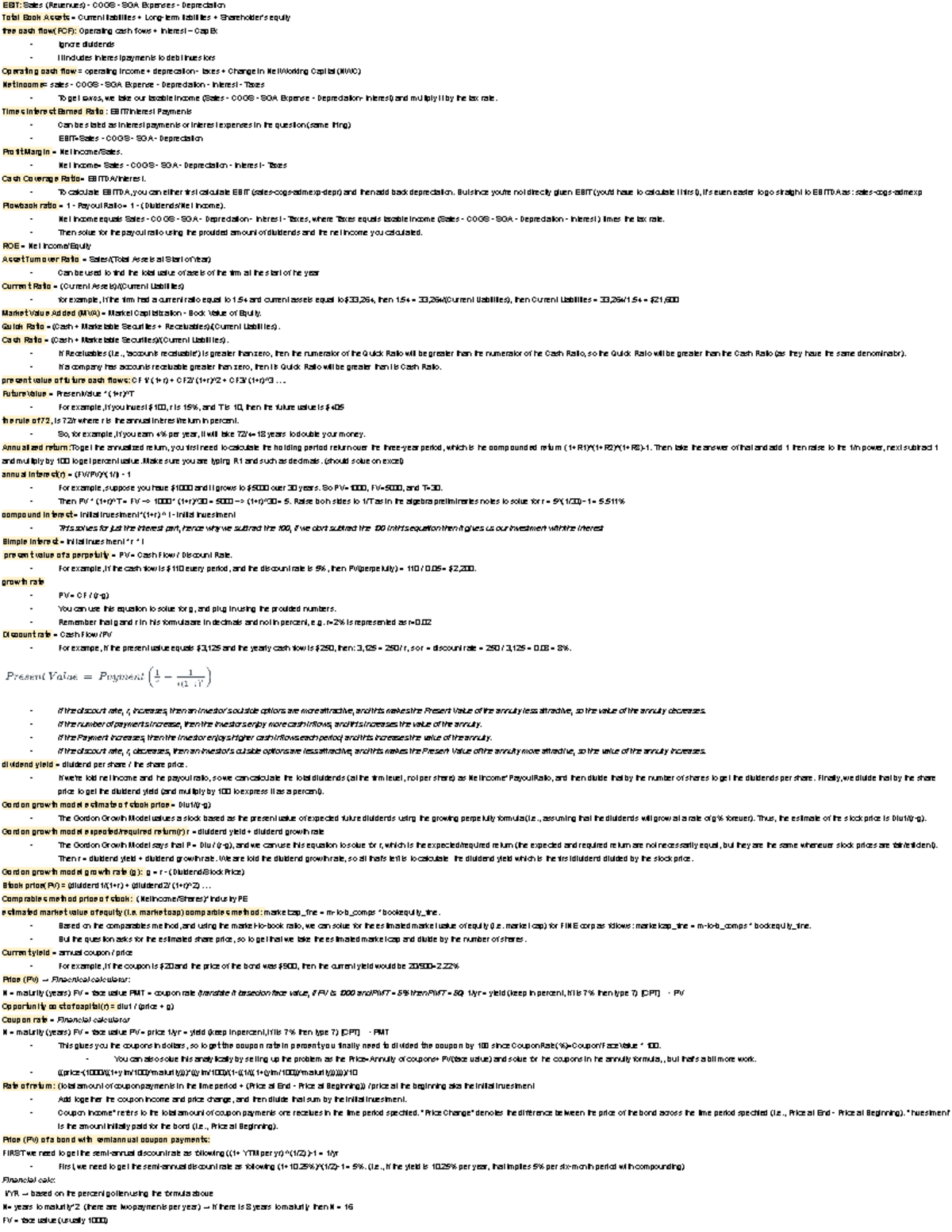 Final formulas - EBIT: Sales (Revenues) - COGS - SGA Expenses ...