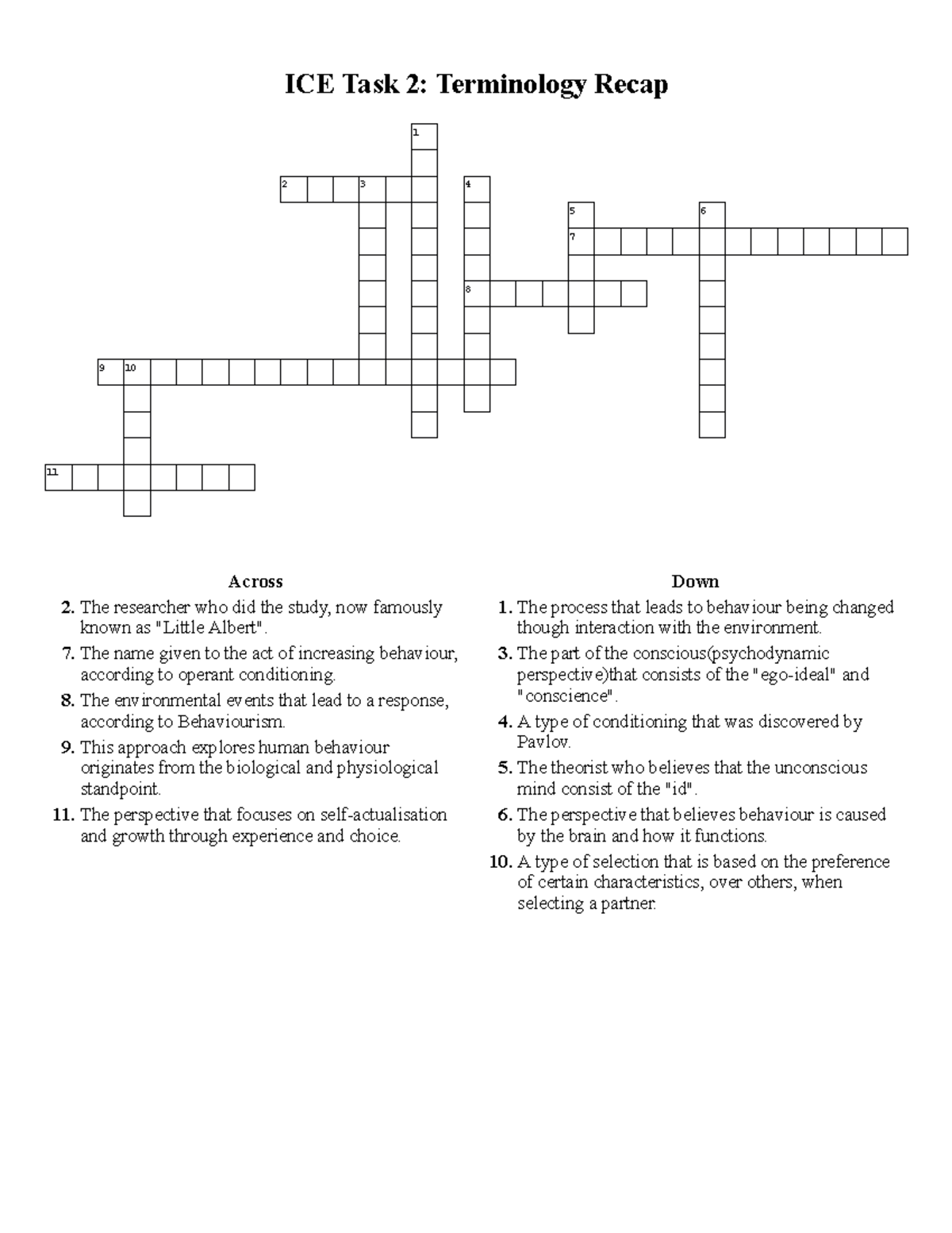 terminology recap - ICE Task 2: Terminology Recap Across 2. The ...