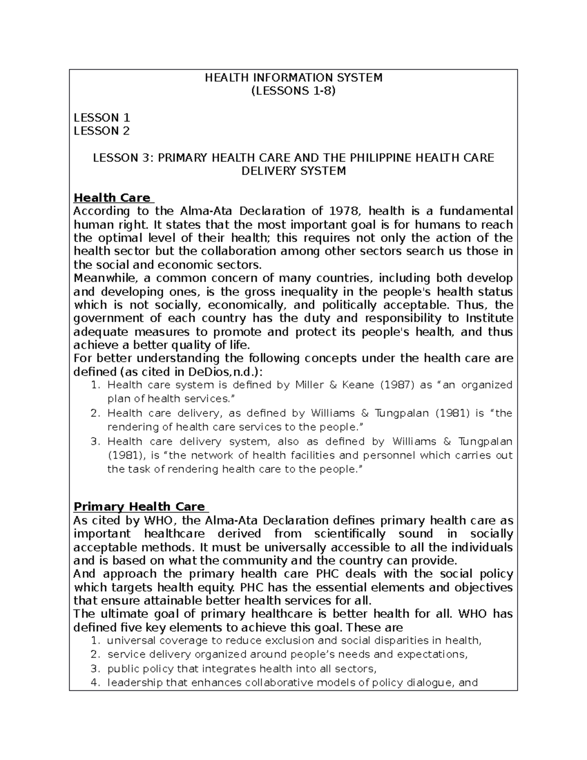 Midtermhealth Information System - HEALTH INFORMATION SYSTEM (LESSONS 1 ...