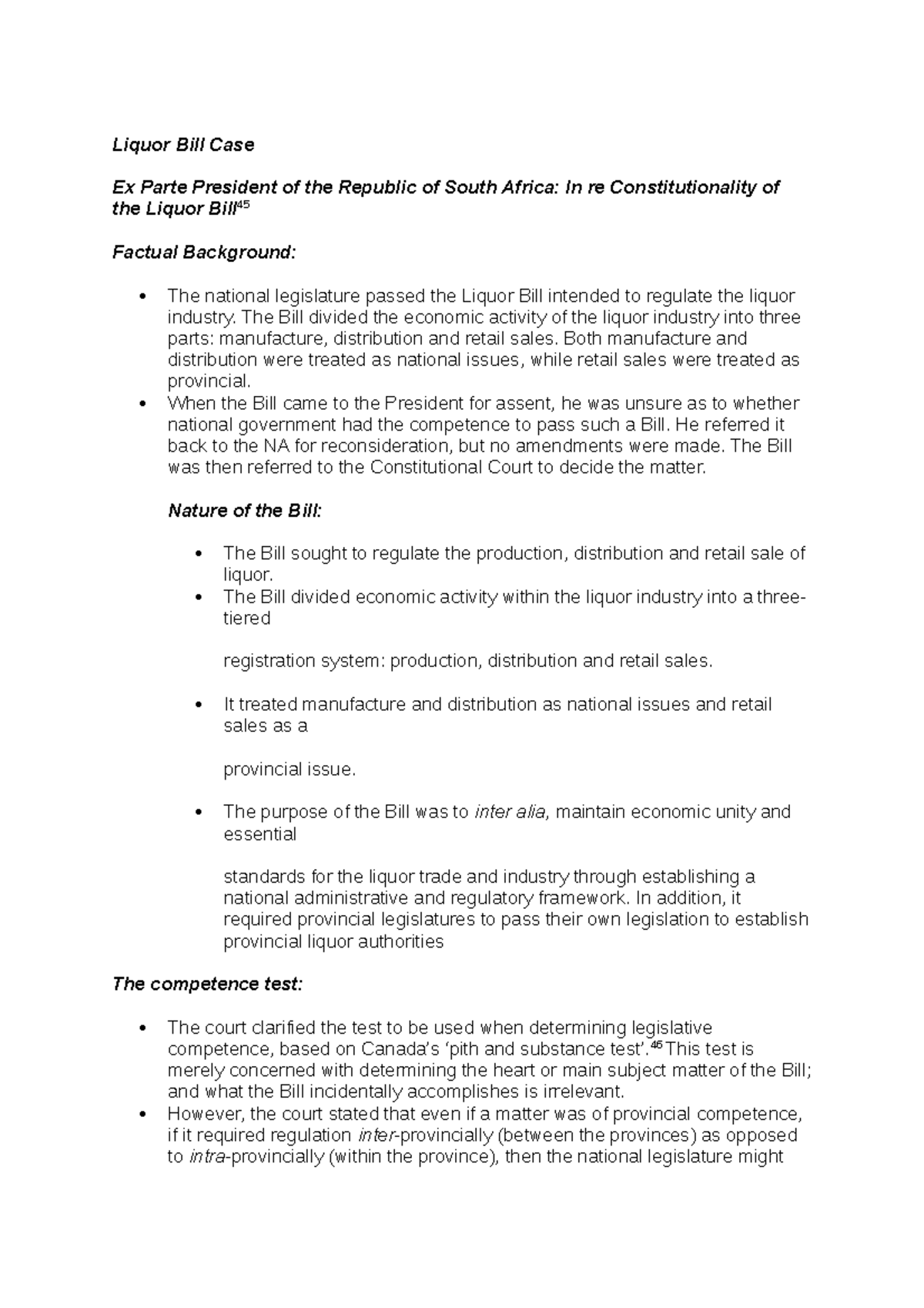 Liquor Bill Case - The Bill divided the economic activity of the liquor ...