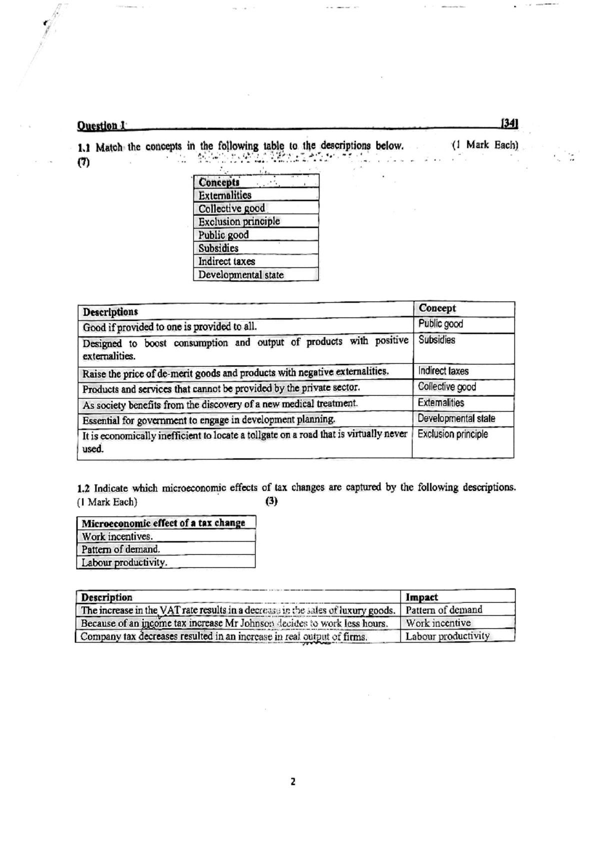 ECO 1B Test 2 - answers - Question 1 1 Match the concepts in the ...