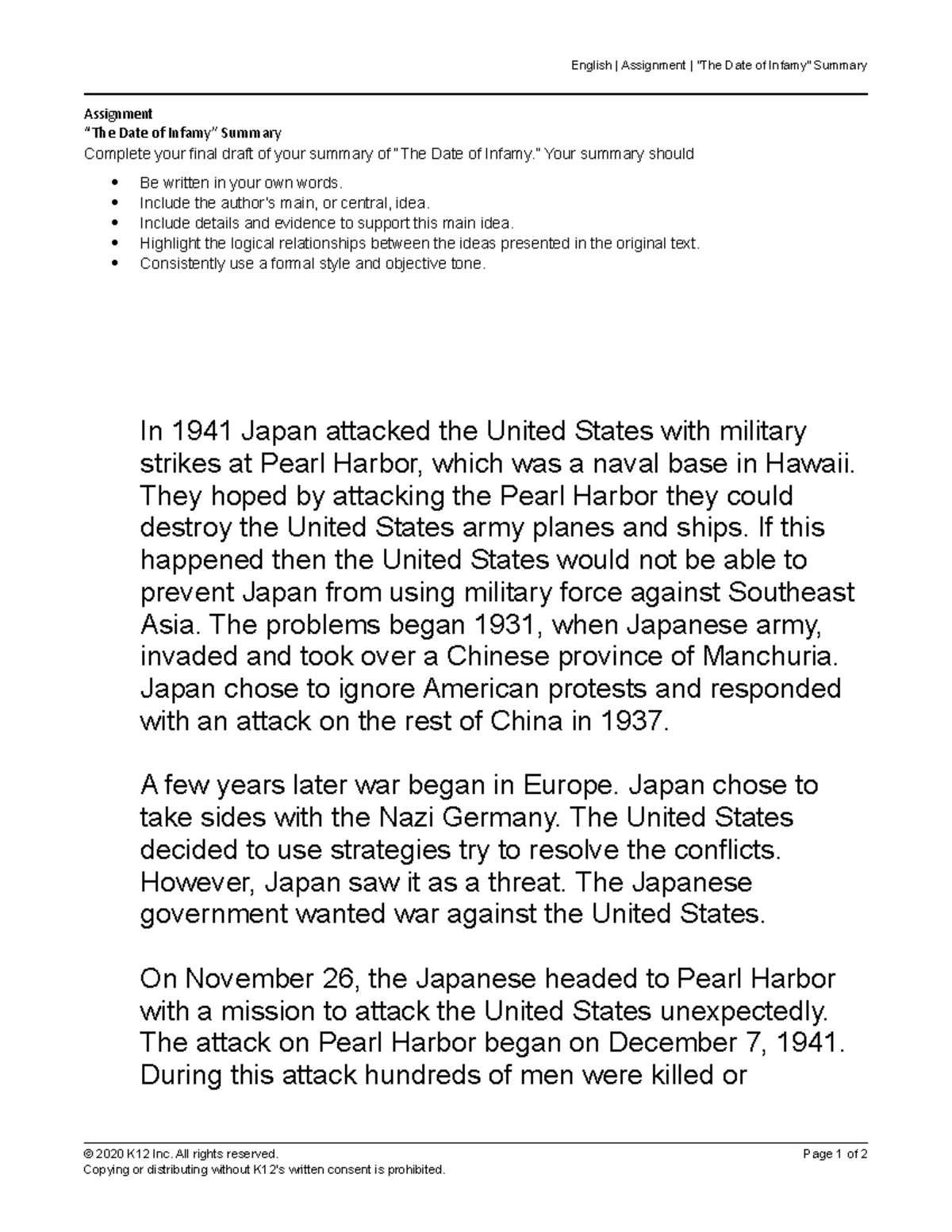 3.14 Language Arts Graded Assigment - English | Assignment | “The Date ...