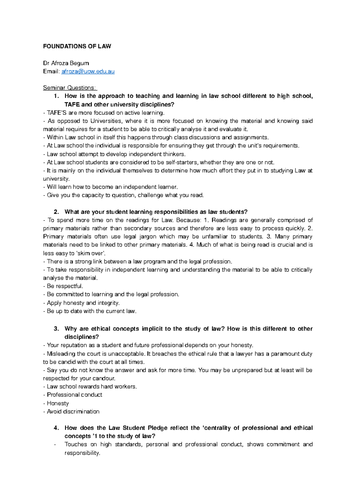 Foundations OF LAW - Semester one - lecture and seminar notes ...