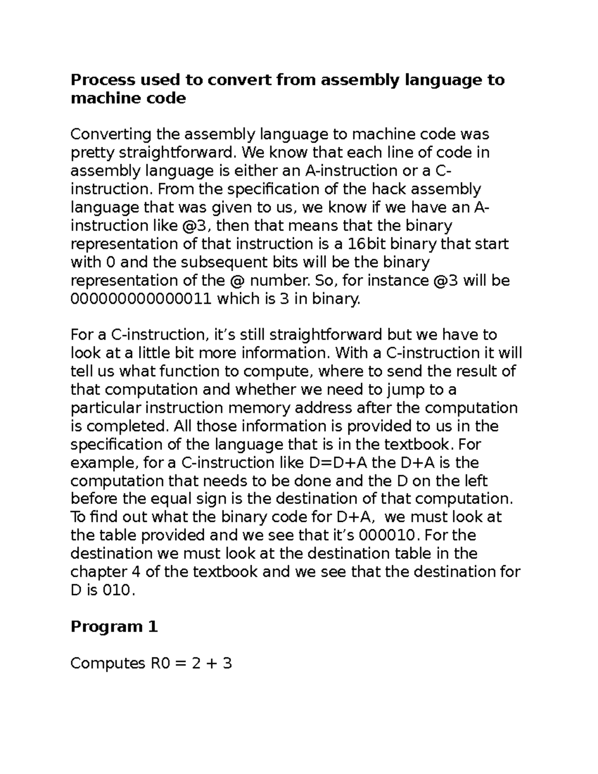 Unit6-cs1104-assignment - Process used to convert from assembly language to machine code ...
