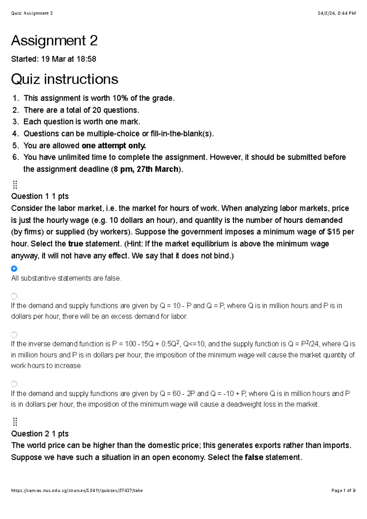 Quiz: Assignment 2 - Assignment 2 Started: 19 Mar at 18: Quiz ...