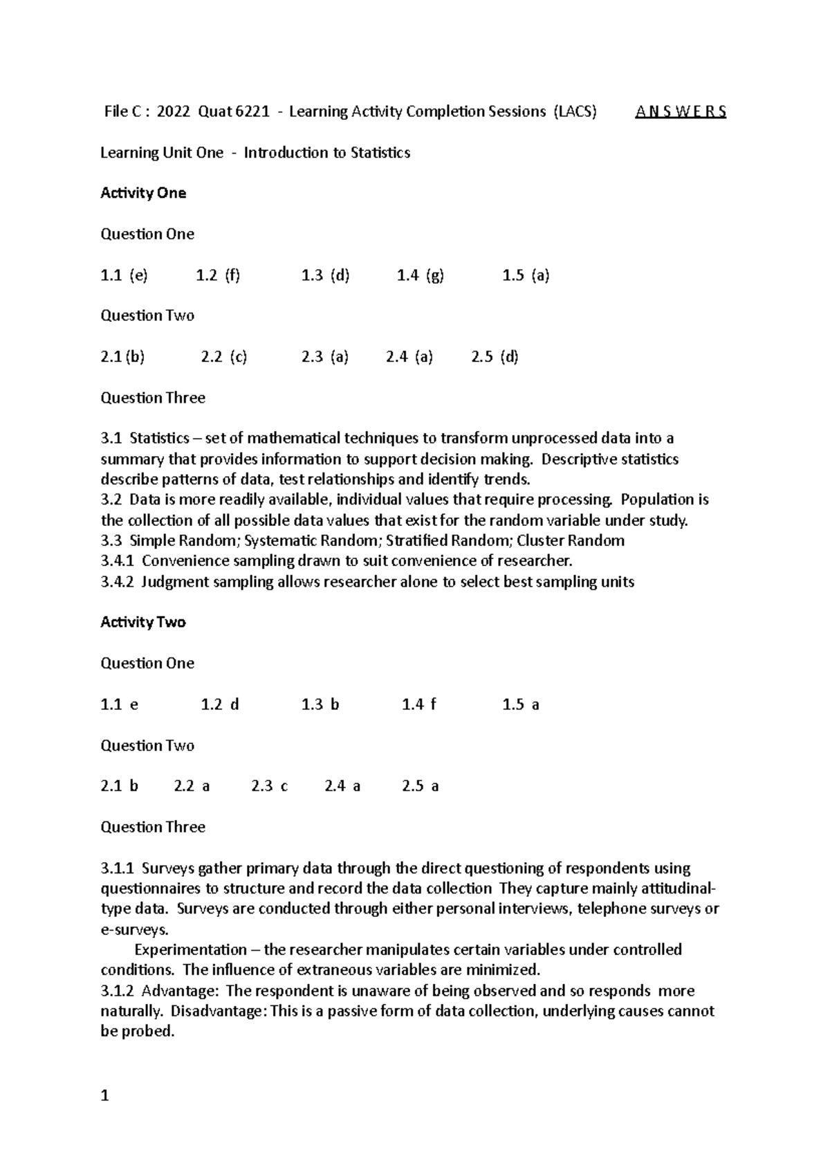C. Answers - QUAT6211 - Studocu