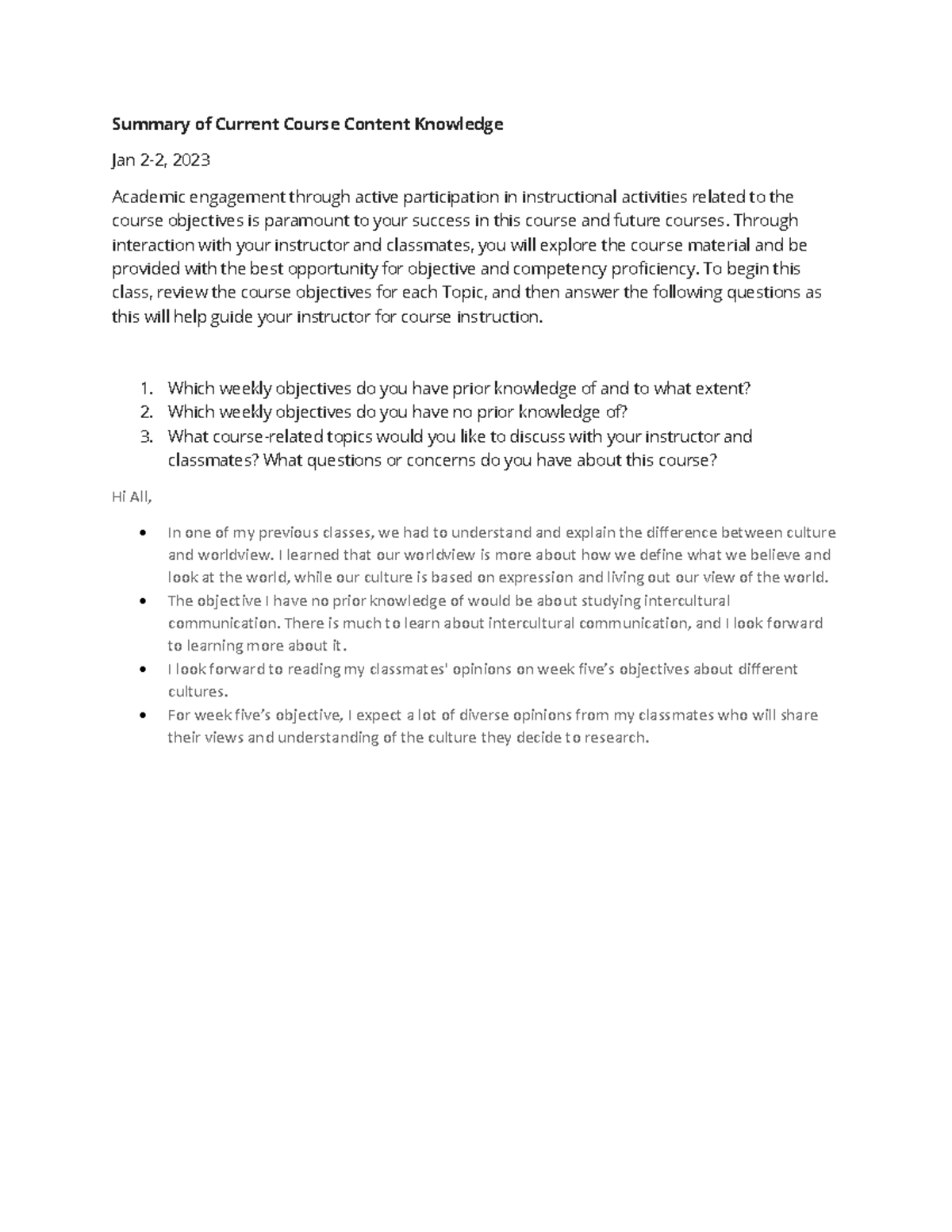 COM-263-0500 Summary of Current Course Content Knowledge - Summary of ...