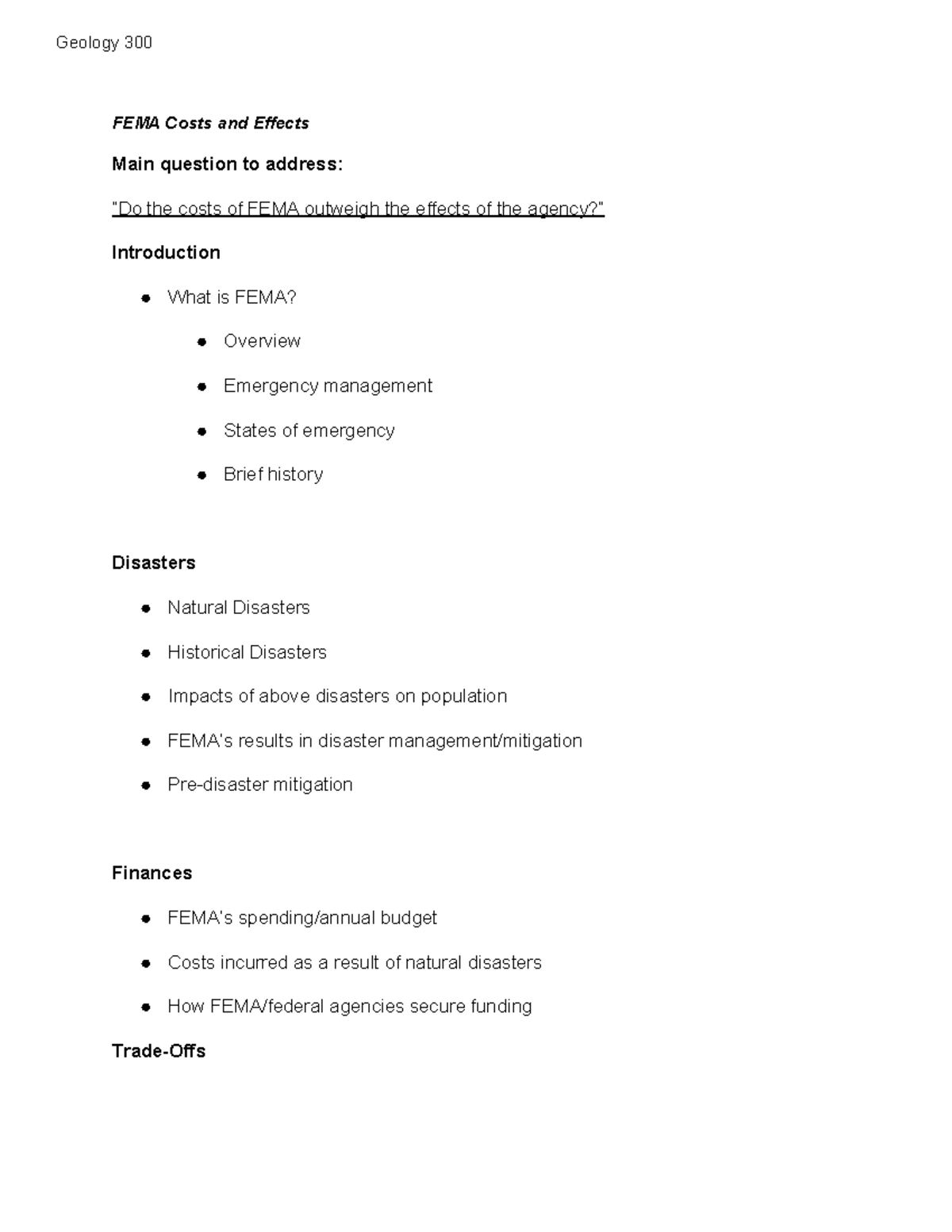 GEOL 300 Outline -3 - Lecture notes Geol 300 Notes - FEMA Costs and ...