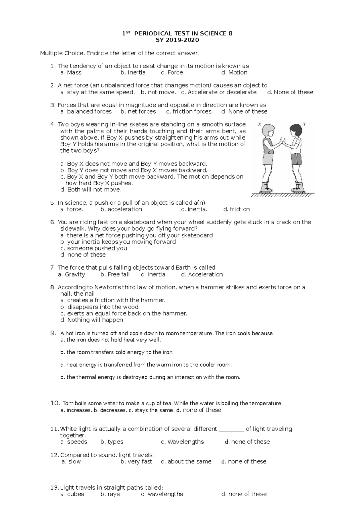 1st Periodic Test - Science 8 - 1 ST PERIODICAL TEST IN SCIENCE 8 SY ...