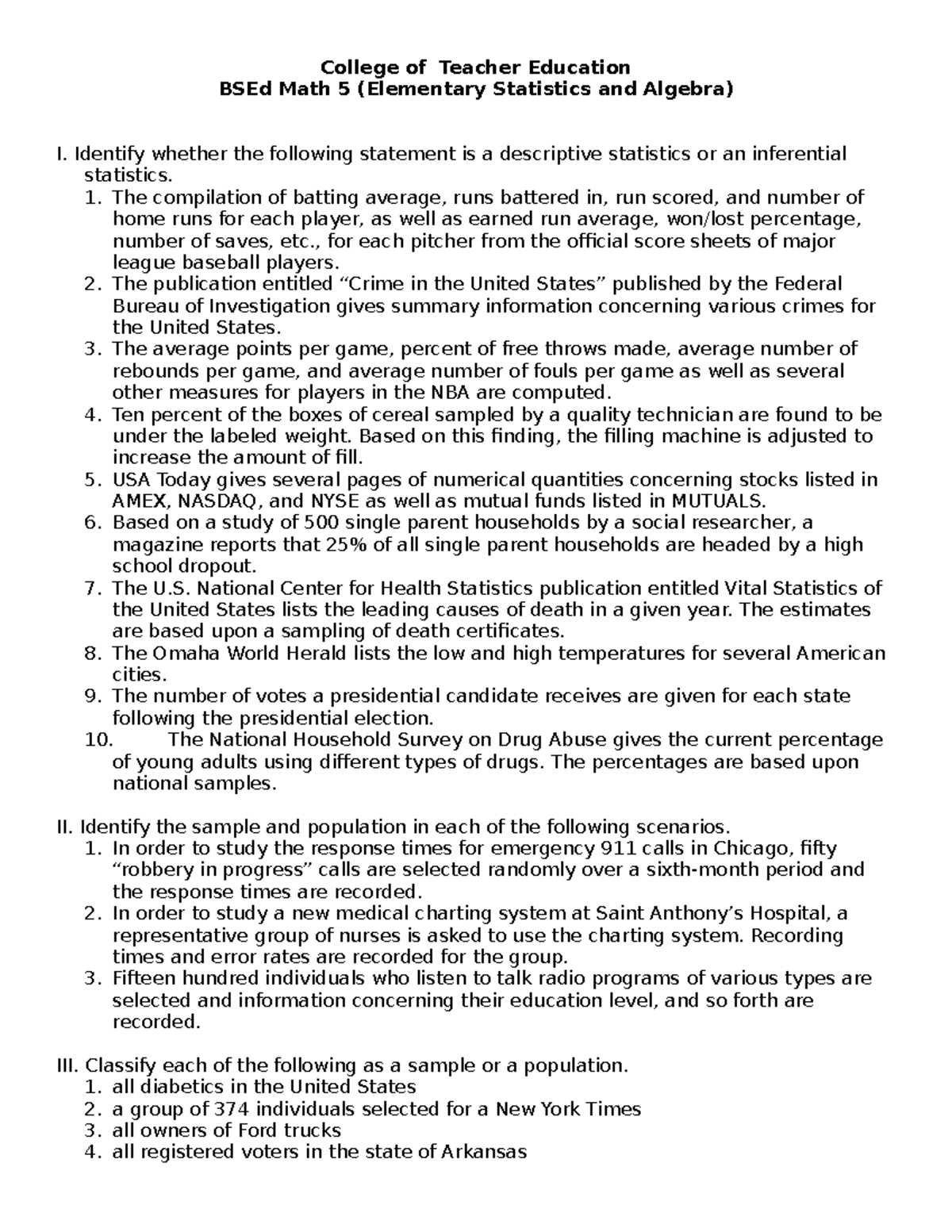 Midterm-BSED-math5 - A multiple choice exam about Probability and ...