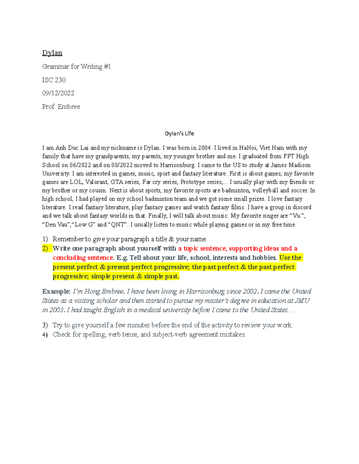 Grammar for Writing #1 - Read it :))) - Dylan Grammar for Writing # ISC ...