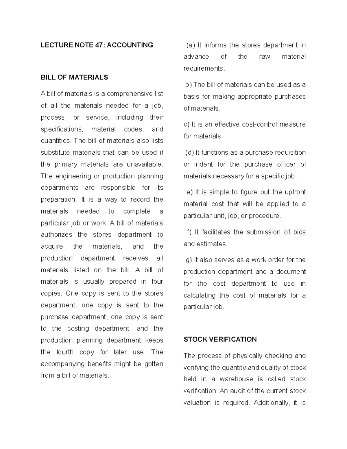 Lecture Note 47 Accounting - LECTURE NOTE 47: ACCOUNTING BILL OF ...