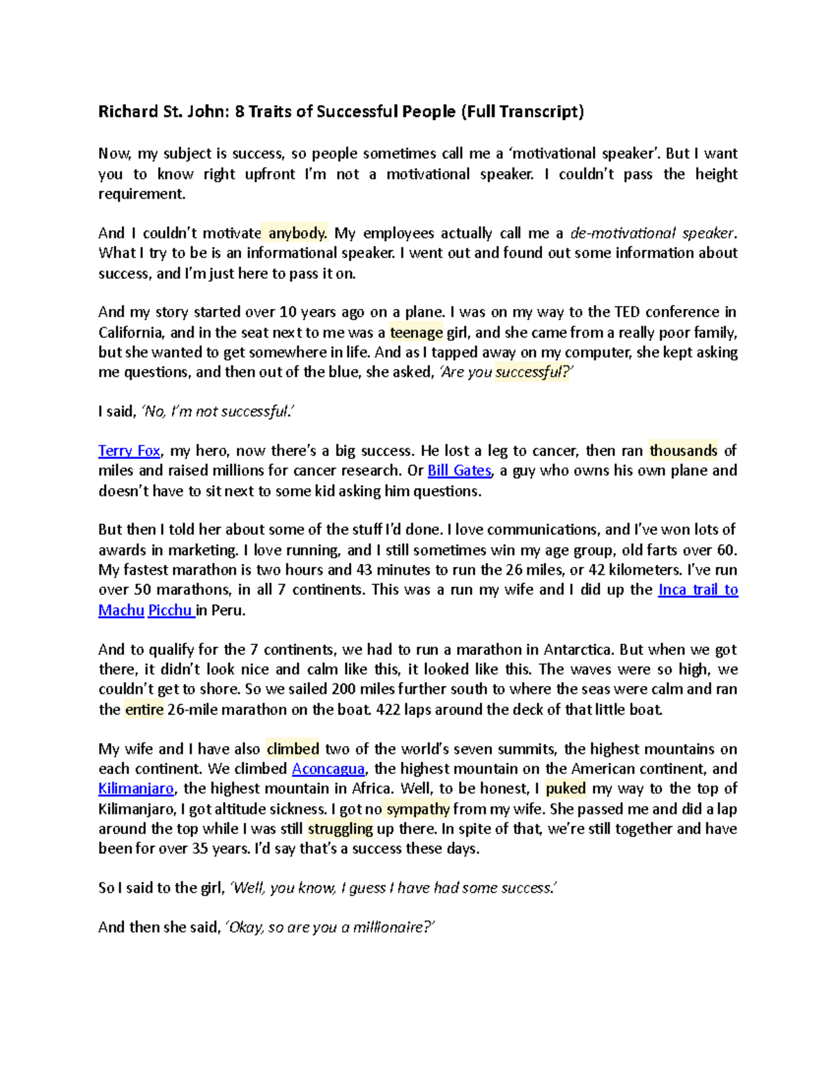 Activity 4 - actividad - Richard St. John: 8 Traits of Successful ...