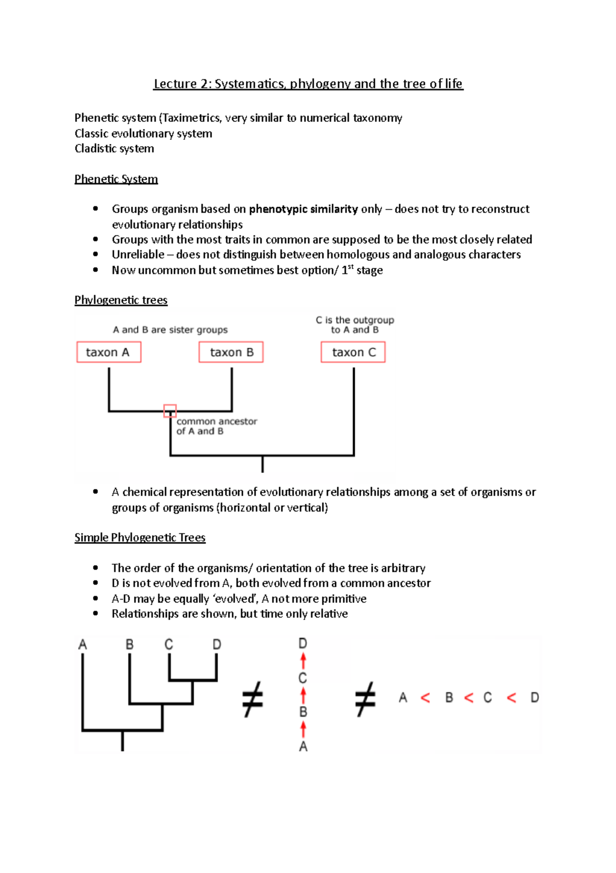 Lecture 2 Systematics, phylogeny and the tree of life - Studocu
