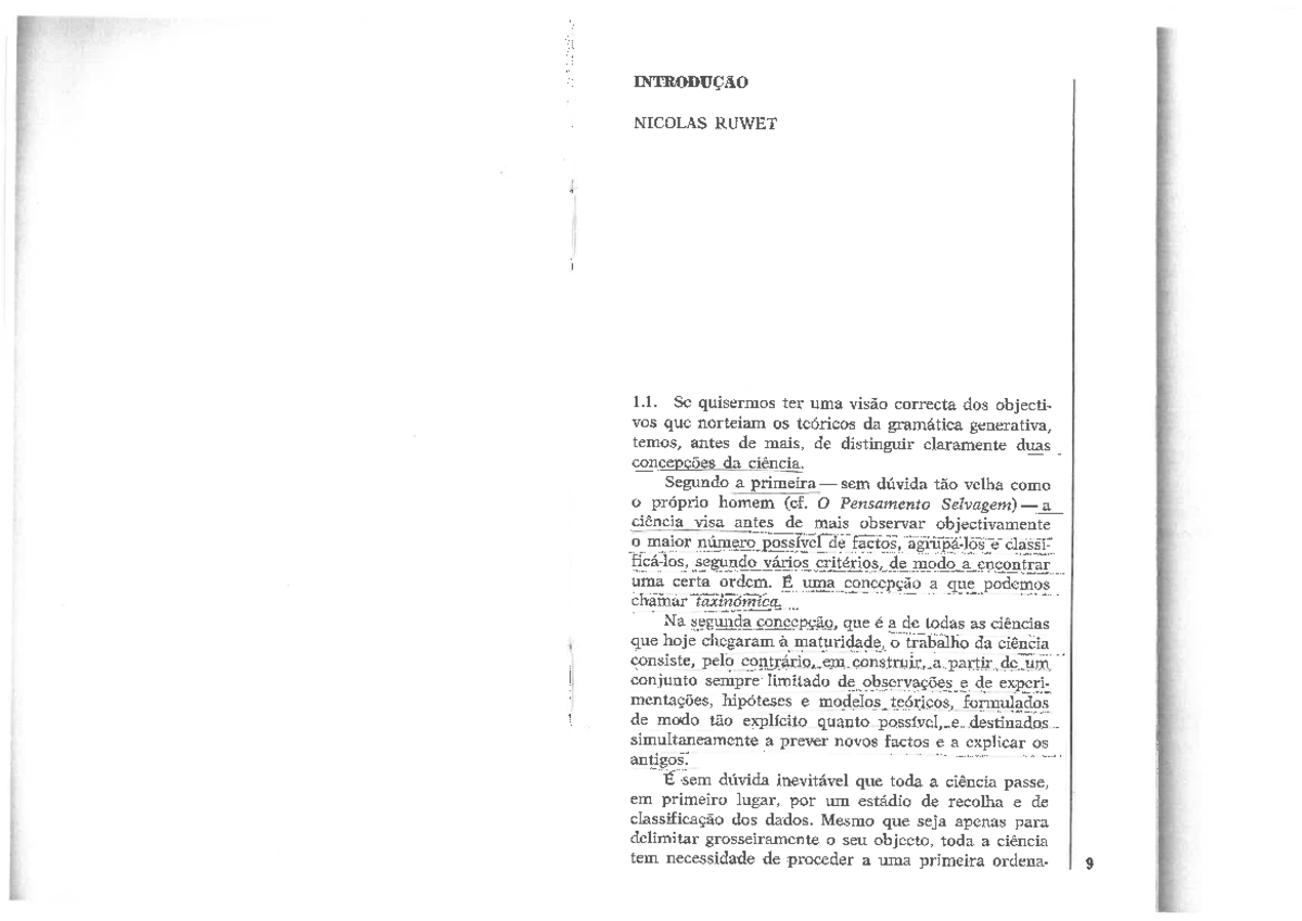 1b Ruwet e Chomsky (1979) - INTRODUÇÃO NICOLAS RUWET 1. Se quisermos ...