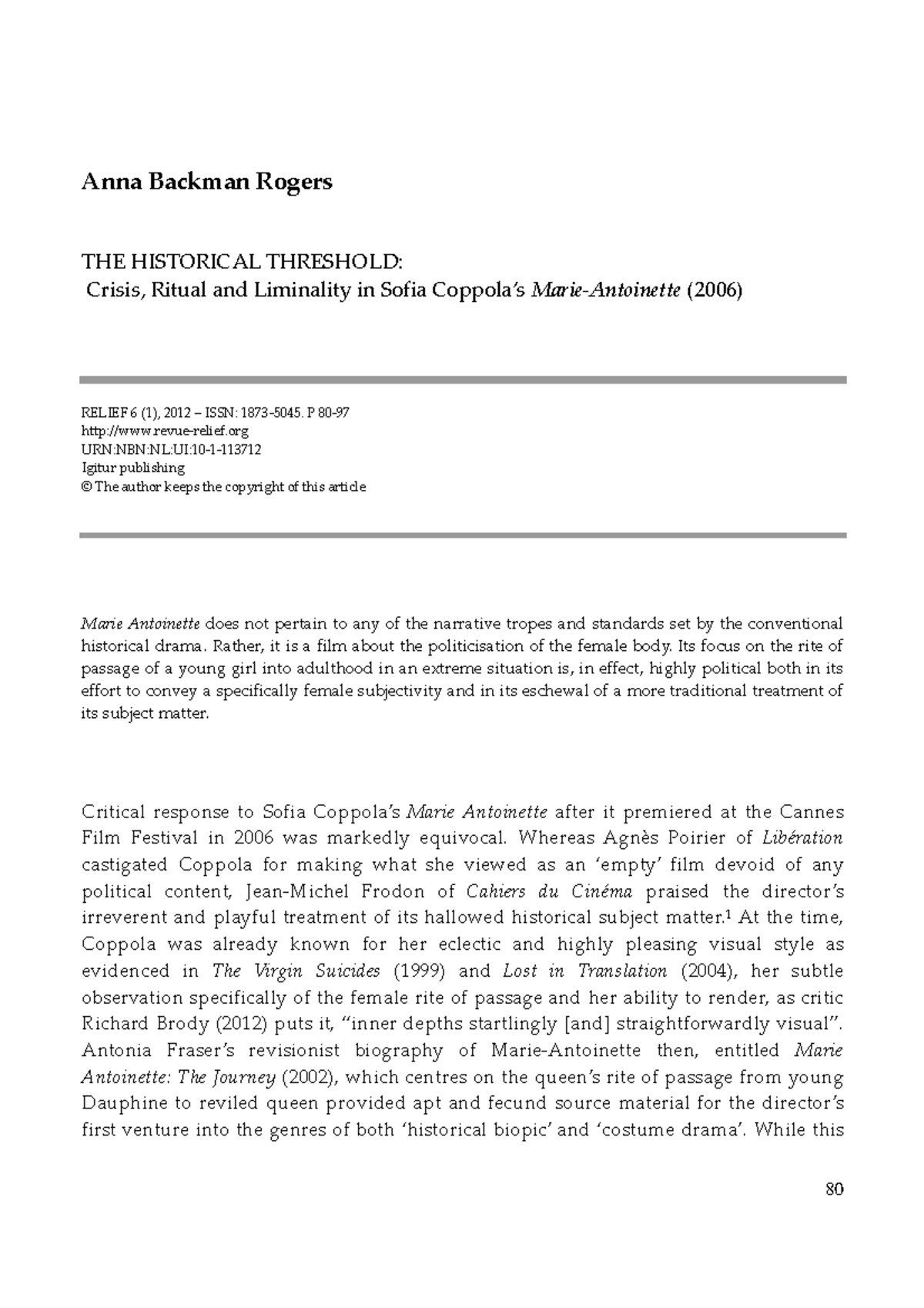 762 4325 1 PB - ssddcs - Anna Backman Rogers THE HISTORICAL THRESHOLD ...