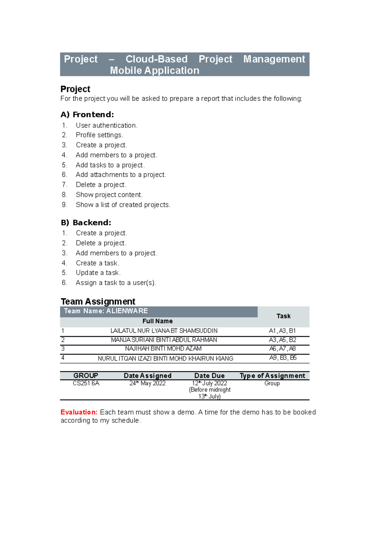 ITT632-Group Project(CS2516A)- Alienware - Project – Cloud-Based ...