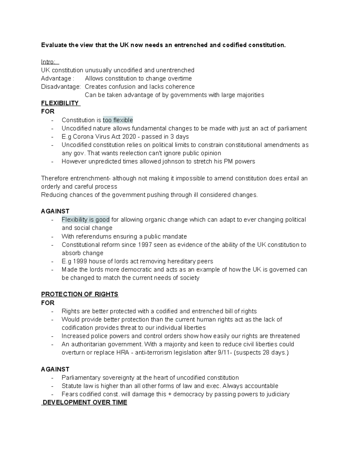 UK needs codified constitution - Evaluate the view that the UK now ...