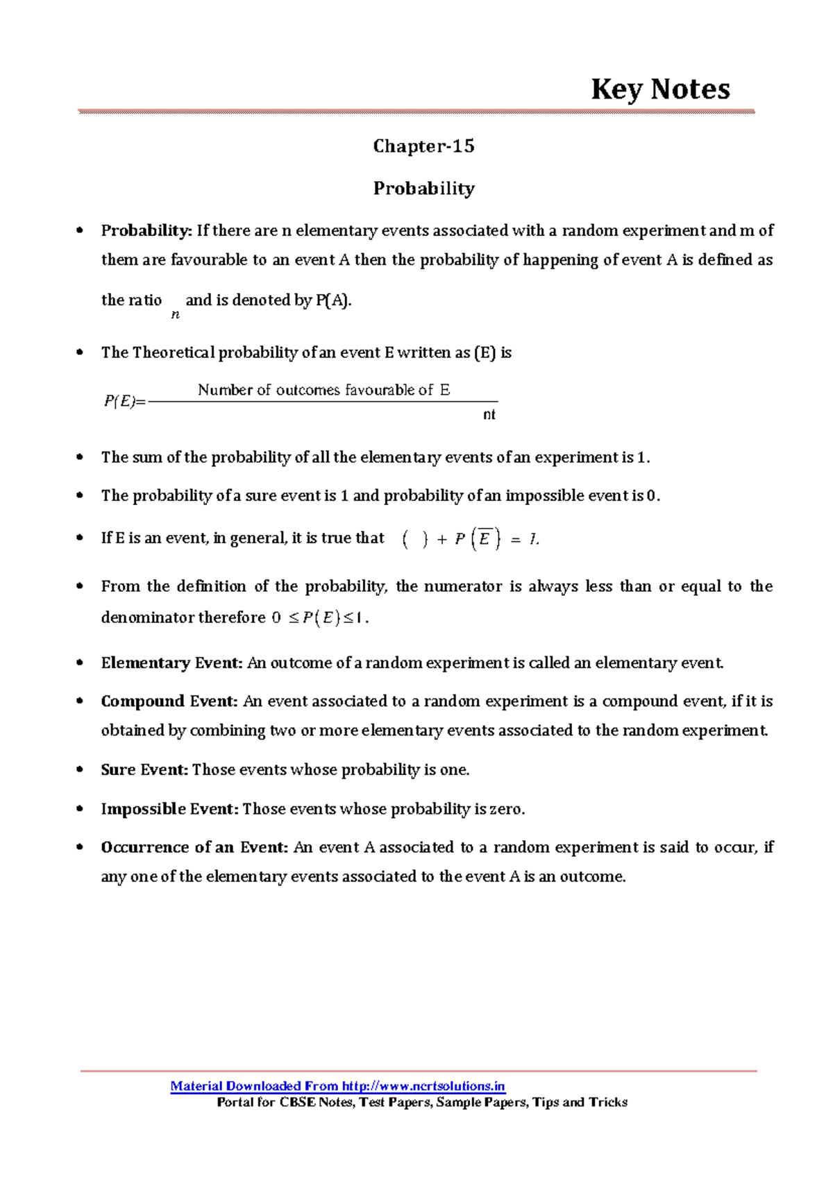 10 maths key notes ch 15 probability - Key Notes Material Downloaded ...