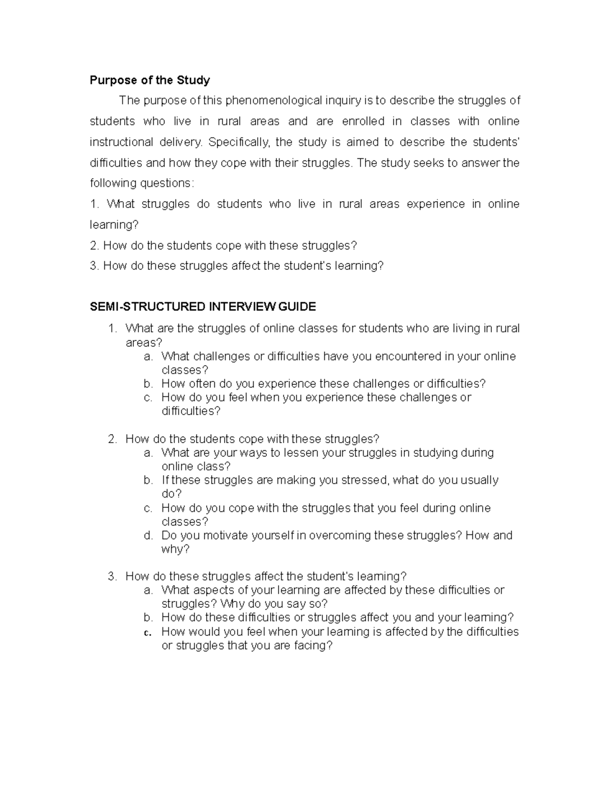 Interview Guide- Jalandoni et al - Purpose of the Study The purpose of ...