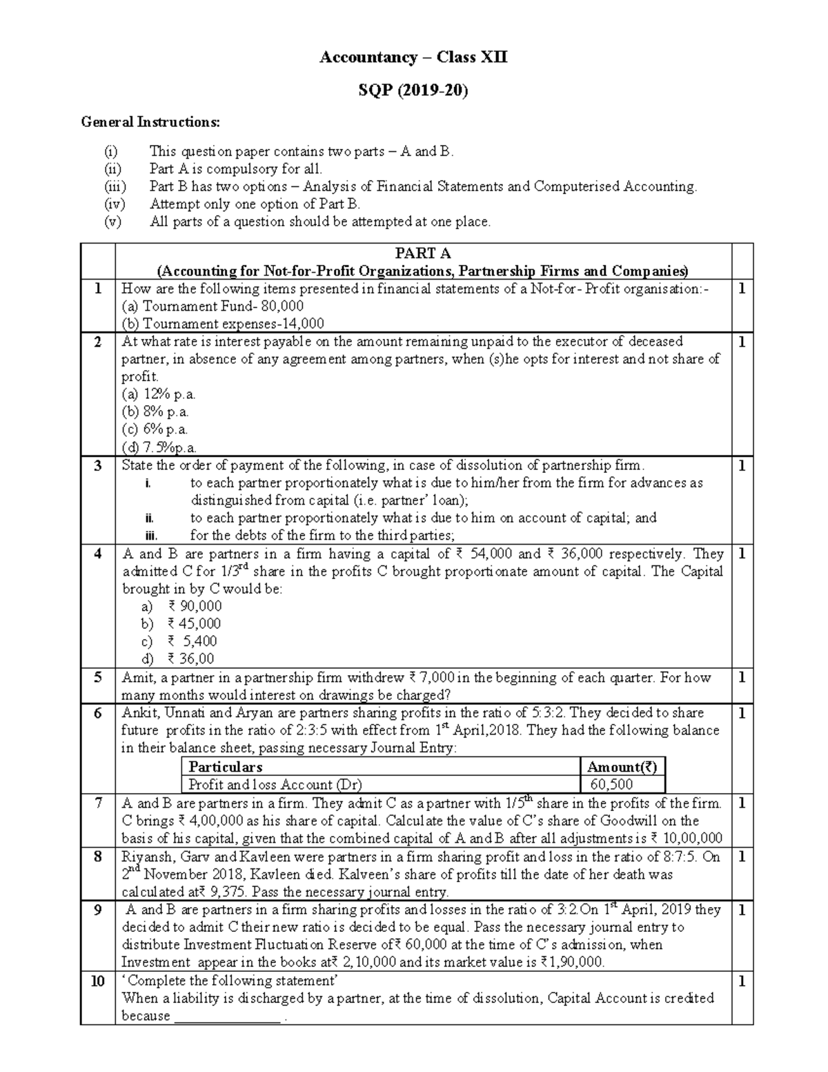 Class 12 Accountancy Accountancy - CBSE Model Question Papers 2020 ...