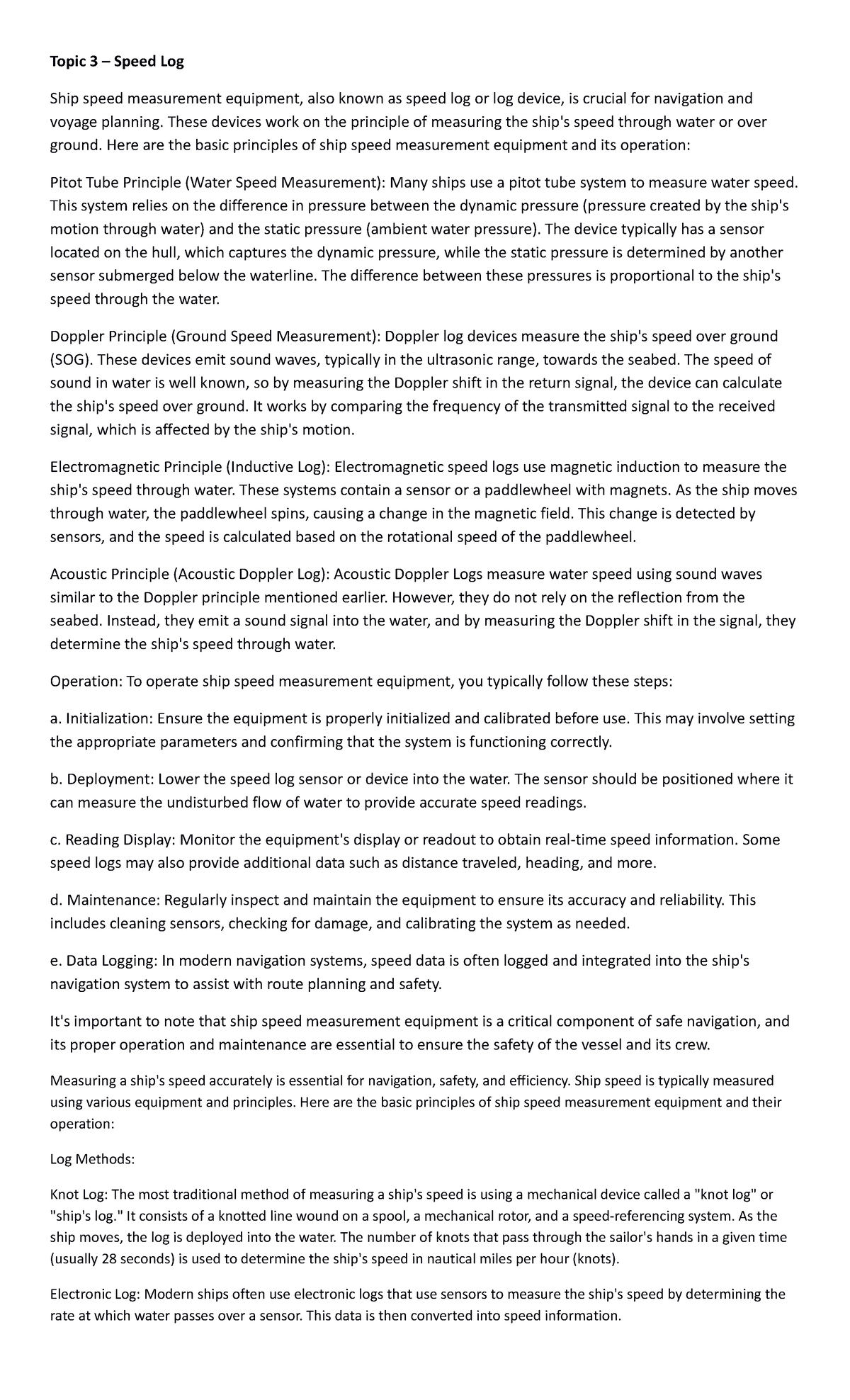 LOOGBOOK ASSIGNMENT - Topic 3 – Speed Log Ship speed measurement ...