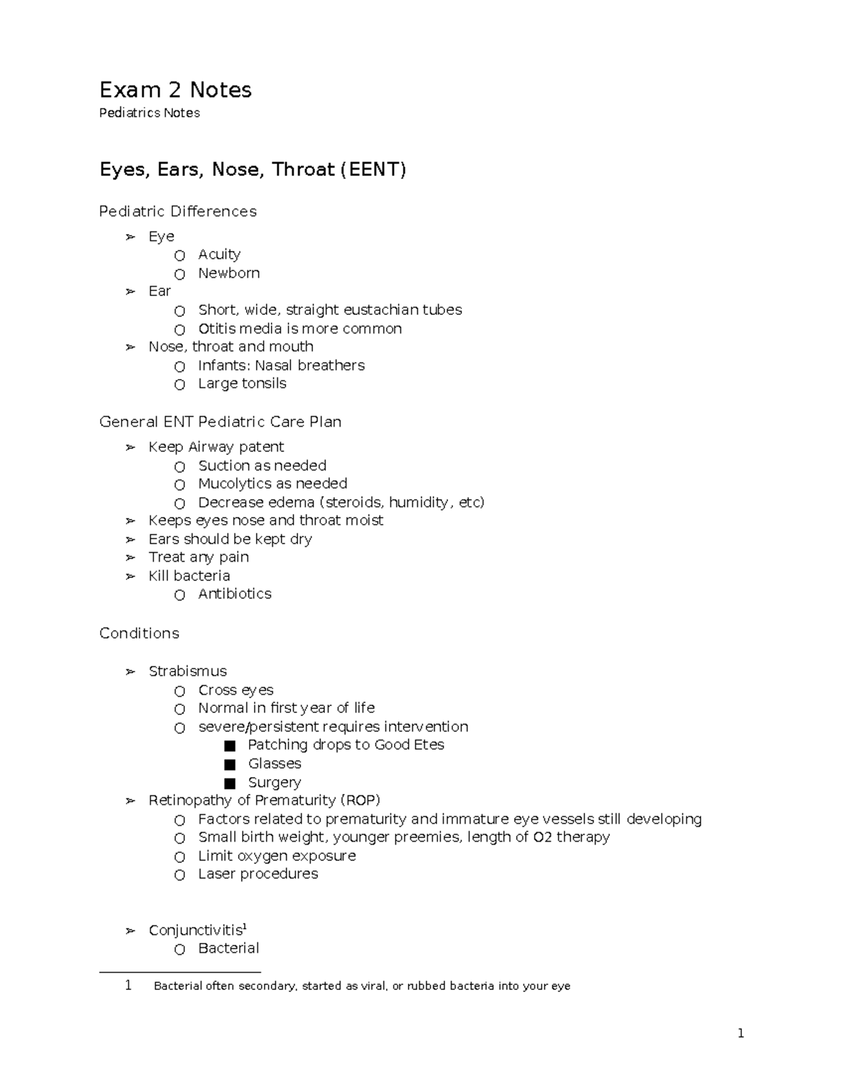 Pediatrics Notes for Exam 2 - Pediatrics Notes Eyes, Ears, Nose, Throat ...