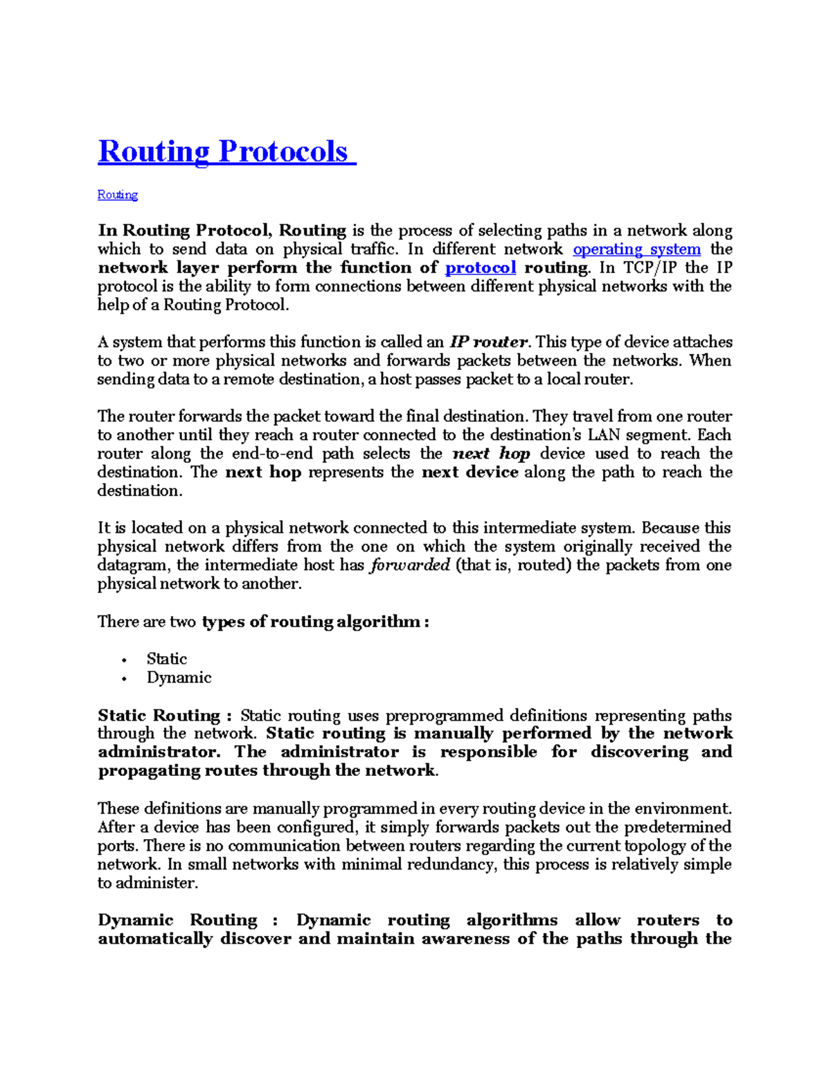 Routing Protocols - its just to help you about necessary things ...