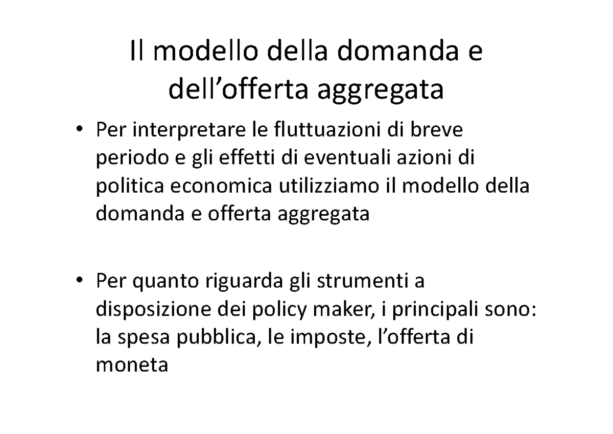 Domanda e offerta aggregata - Il modello della domanda e dell’offerta aggregata Per interpretare ...