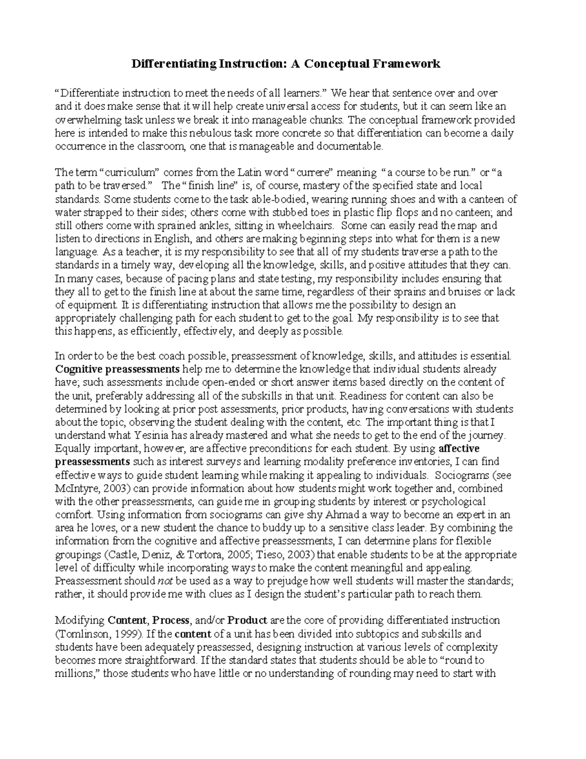 Schaar DI-Concep Framework - Differentiating Instruction: A Conceptual Framework “Differentiate ...