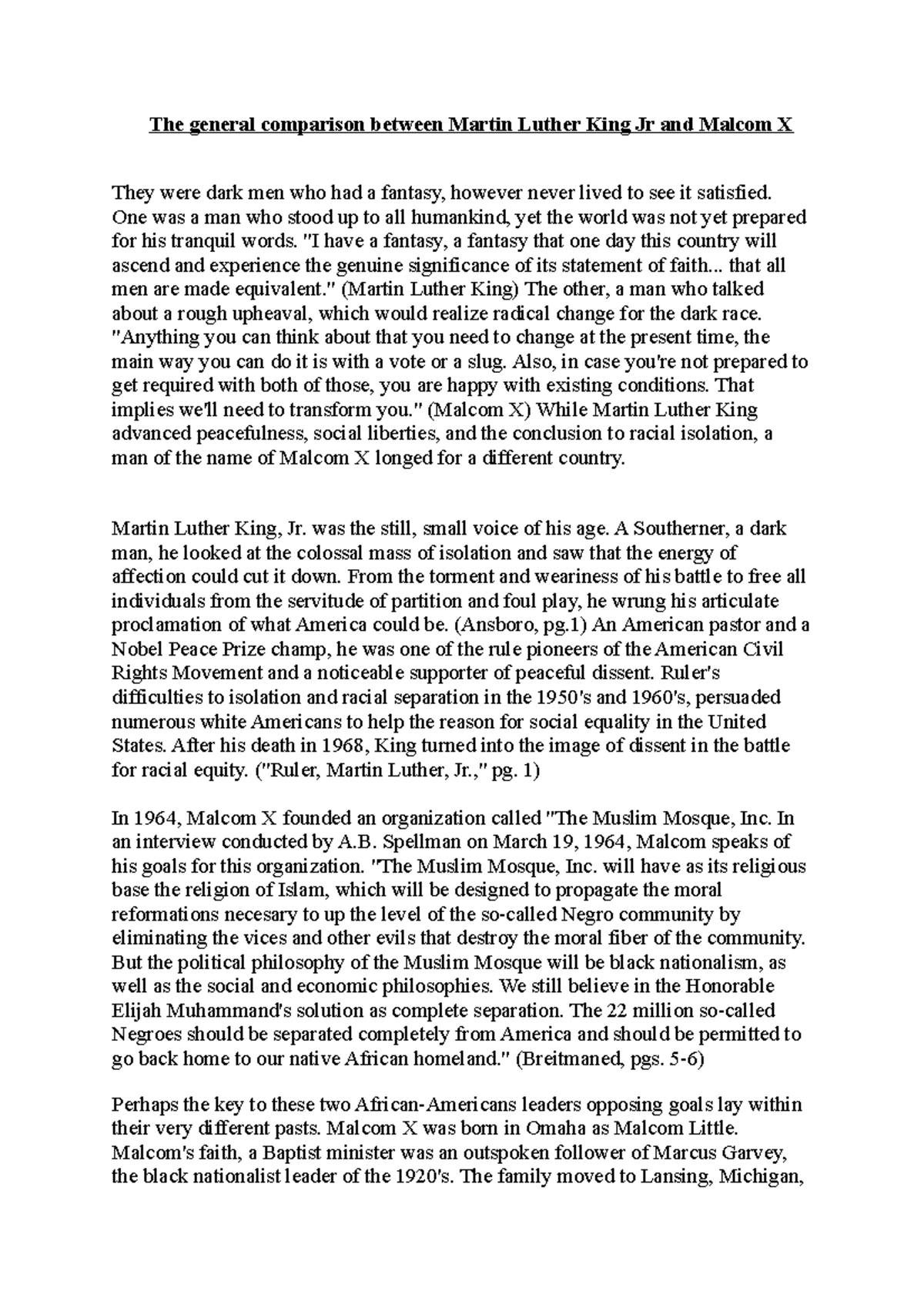 The general comparison between Martin Luther King Jr and Malcom X - One ...