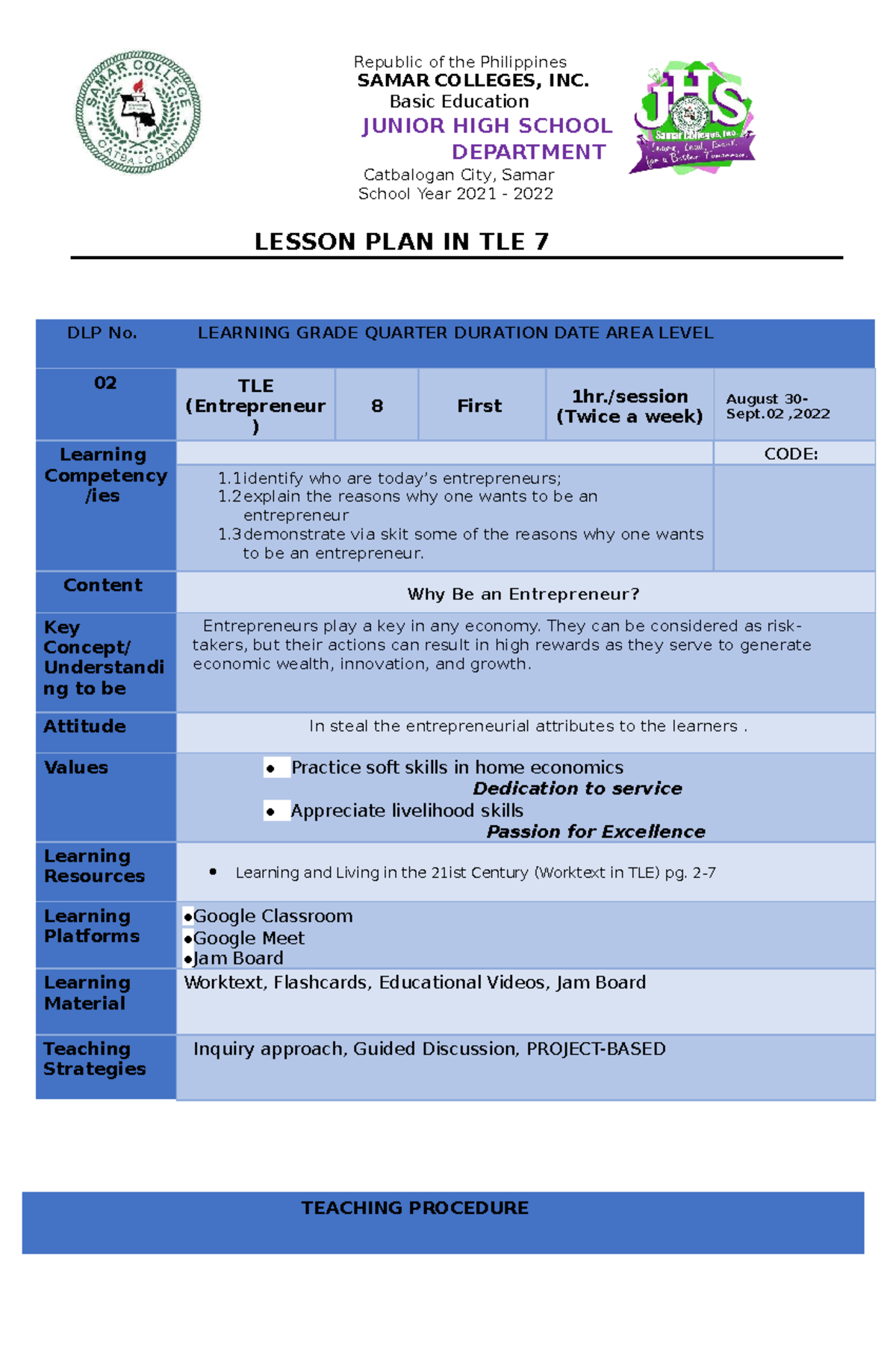 TLE-8-Q1-W2- August 30-Sept - Republic of the Philippines SAMAR ...