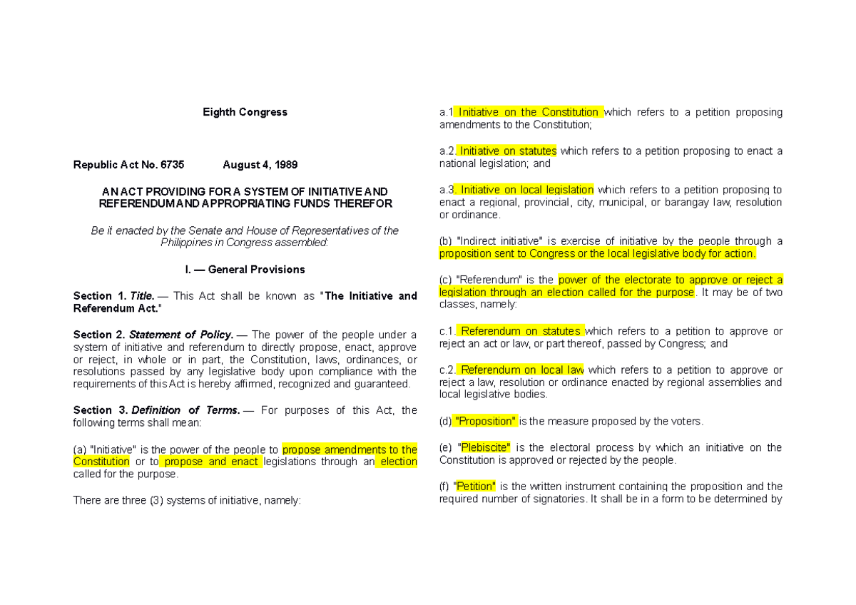 Republic Act No. 6735 - important details to know - Eighth Congress ...