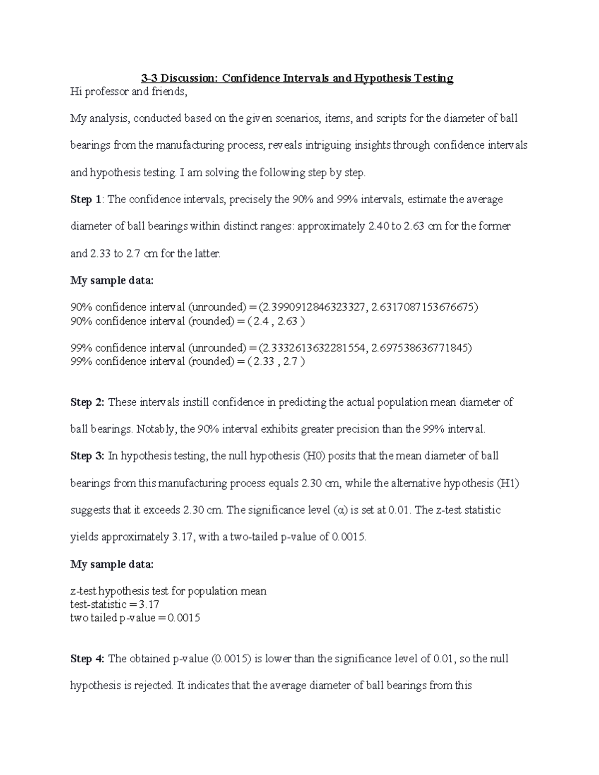 MAT-243 3-3 Discussion Confidence Intervals and Hypothesis Testing - 3 ...